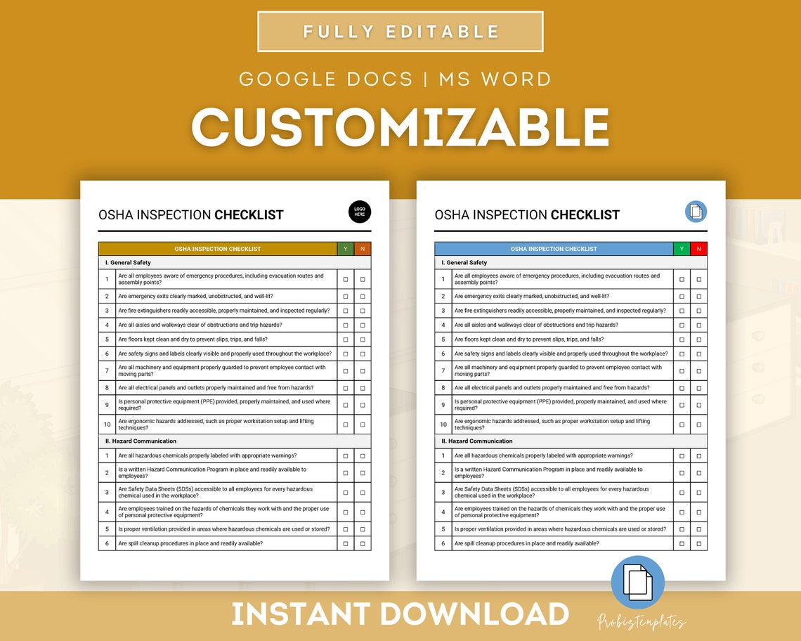 OSHA Inspection Checklist Template, Occupational Safety Evaluation Form ...