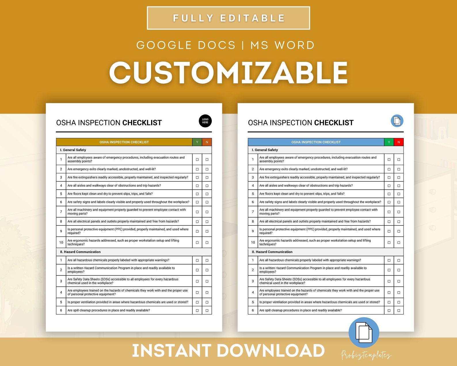 OSHA Inspection Checklist Template, Occupational Safety Evaluation Form ...