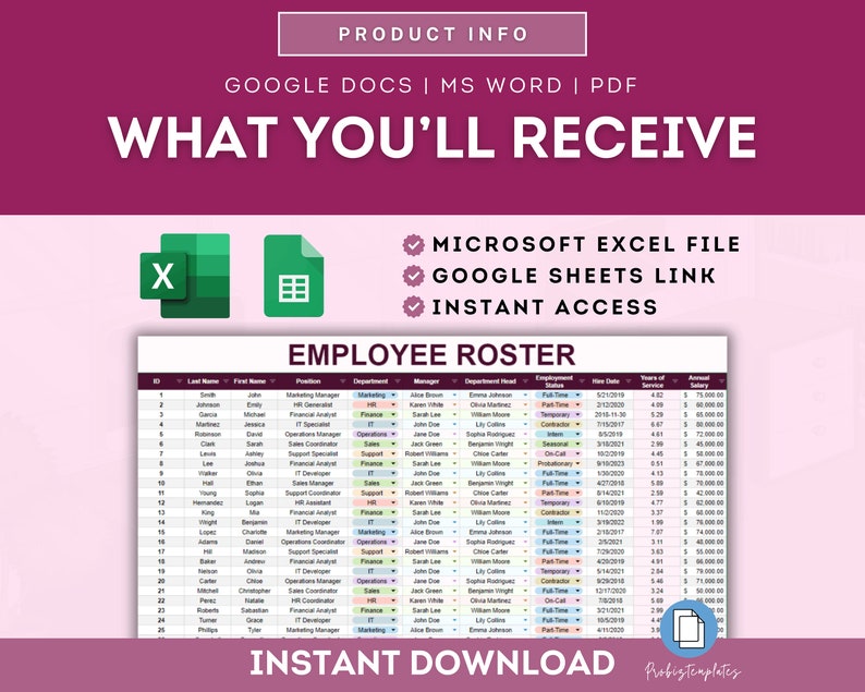 Employee Roster Template, Staff Database Template, Personnel Records ...