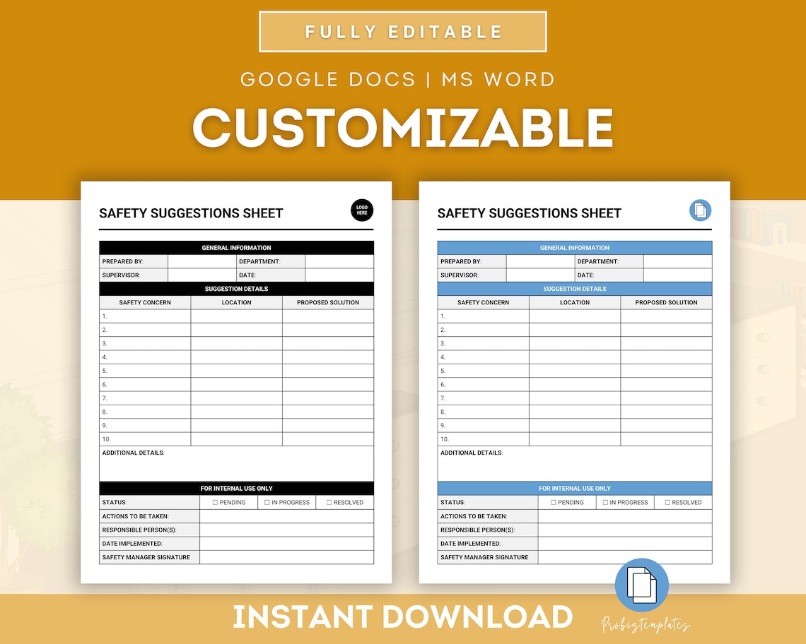 Workplace Safety Suggestions Sheet Template, Workplace Safety ...