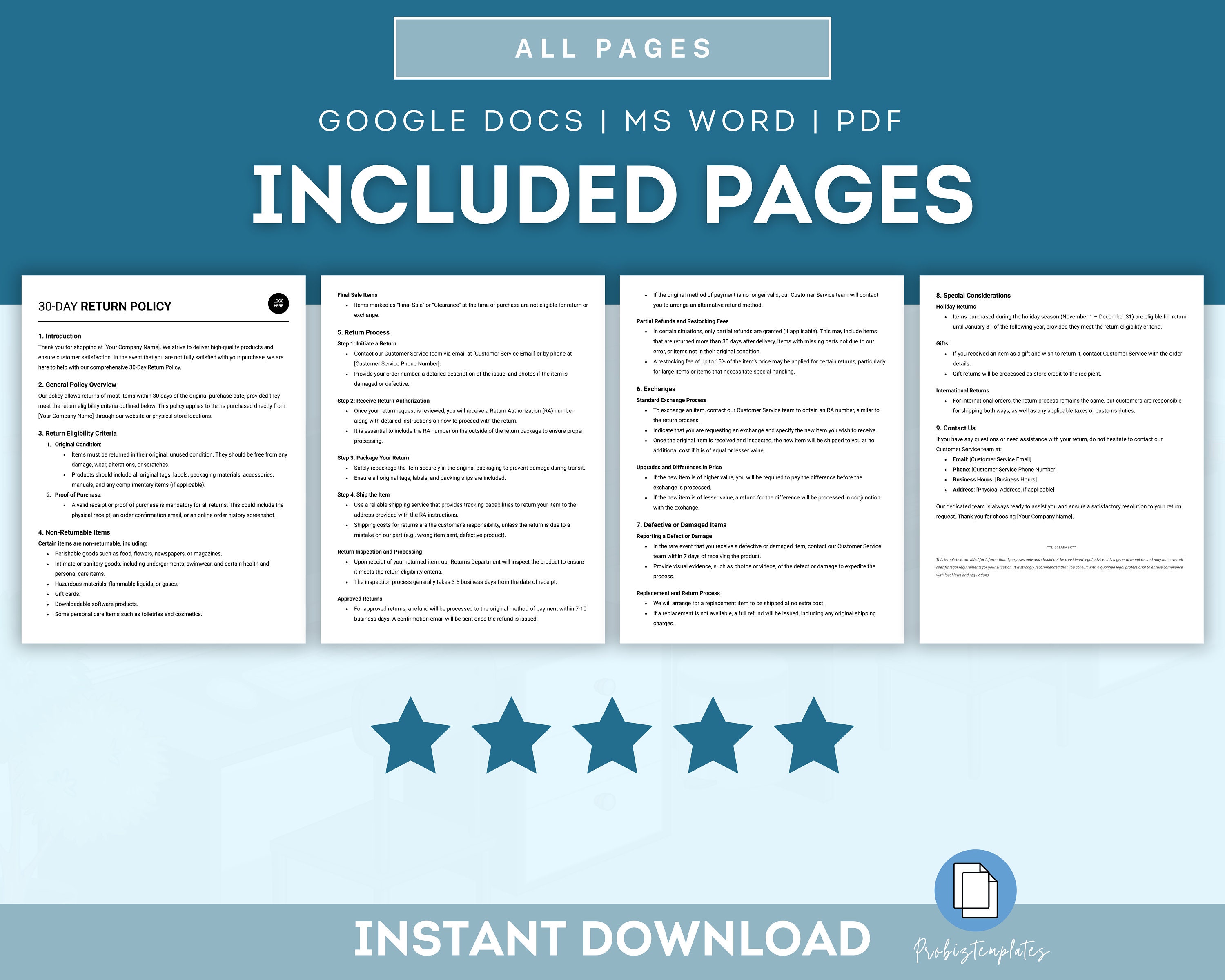 30-day Return Policy Template, Return Terms and Conditions, Product ...