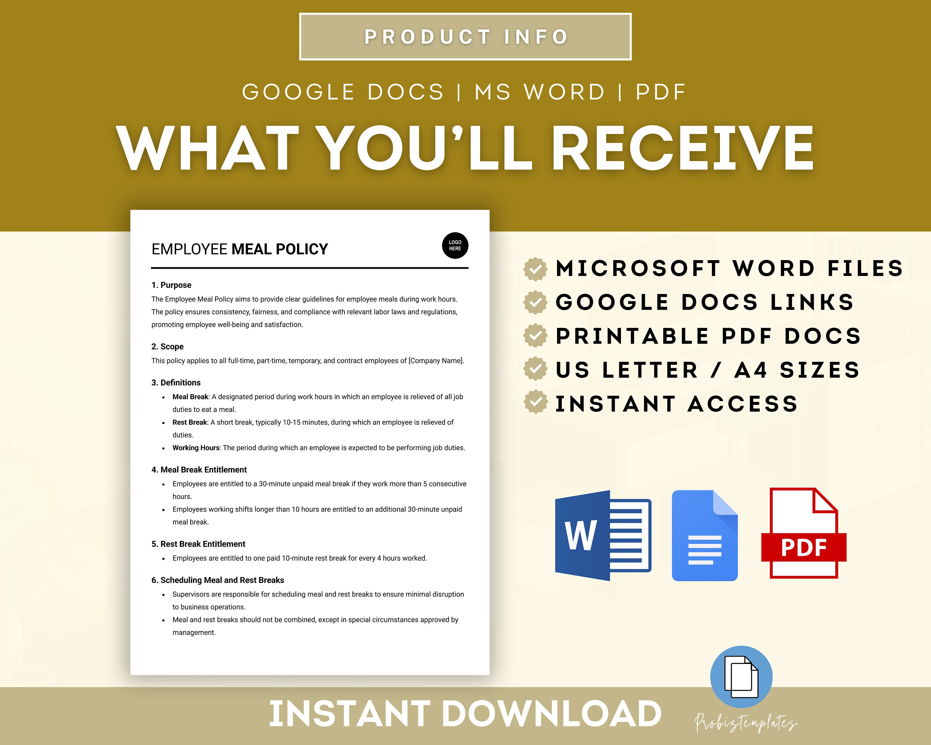 Employee Meal Policy Template, Workplace Meal Guidelines, Employee ...