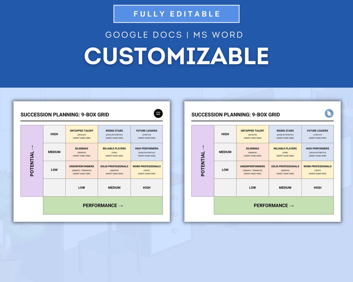 Succession Planning 9 Box Grid Template, Talent Assessment Matrix ...