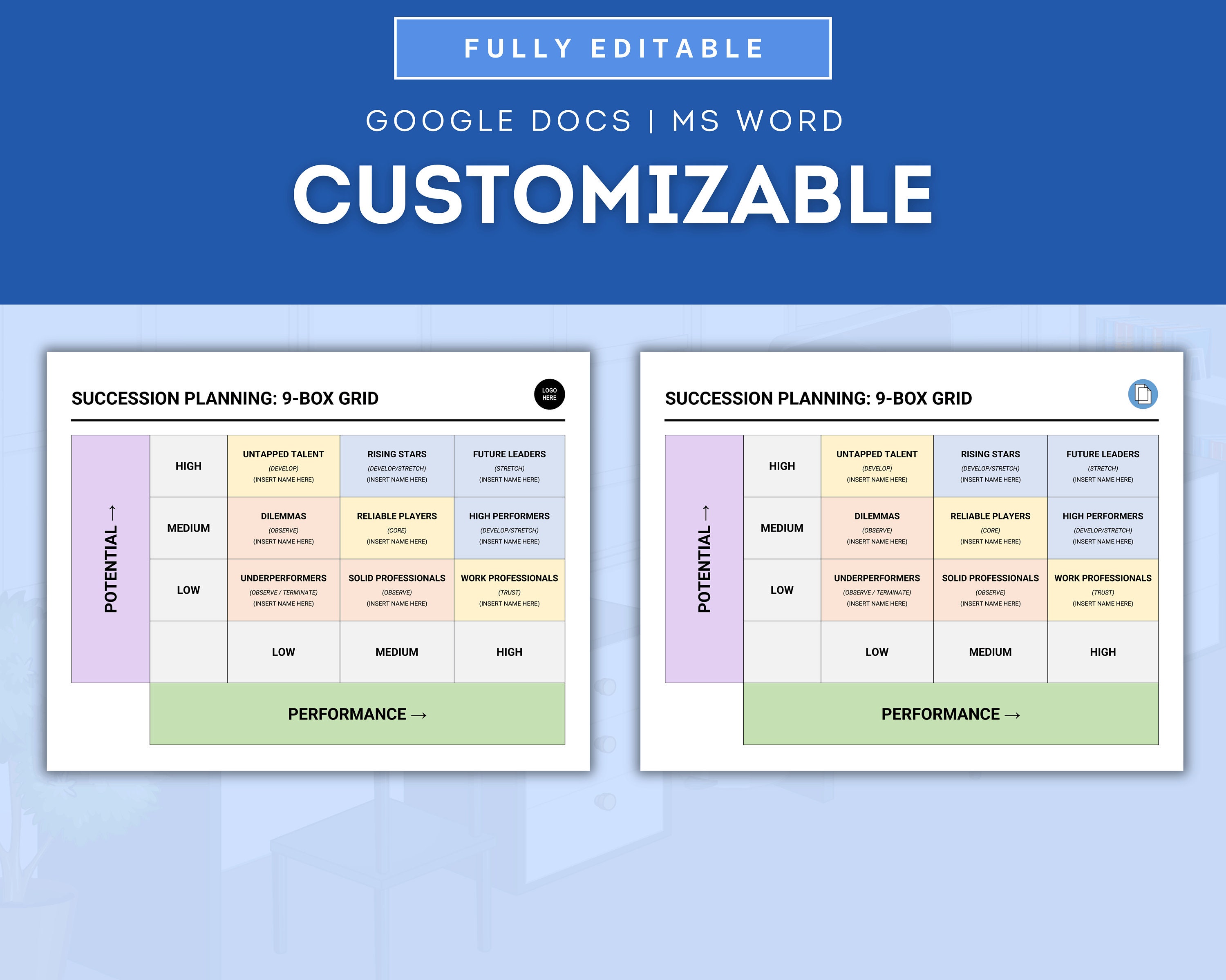Succession Planning 9 Box Grid Template, Talent Assessment Matrix ...