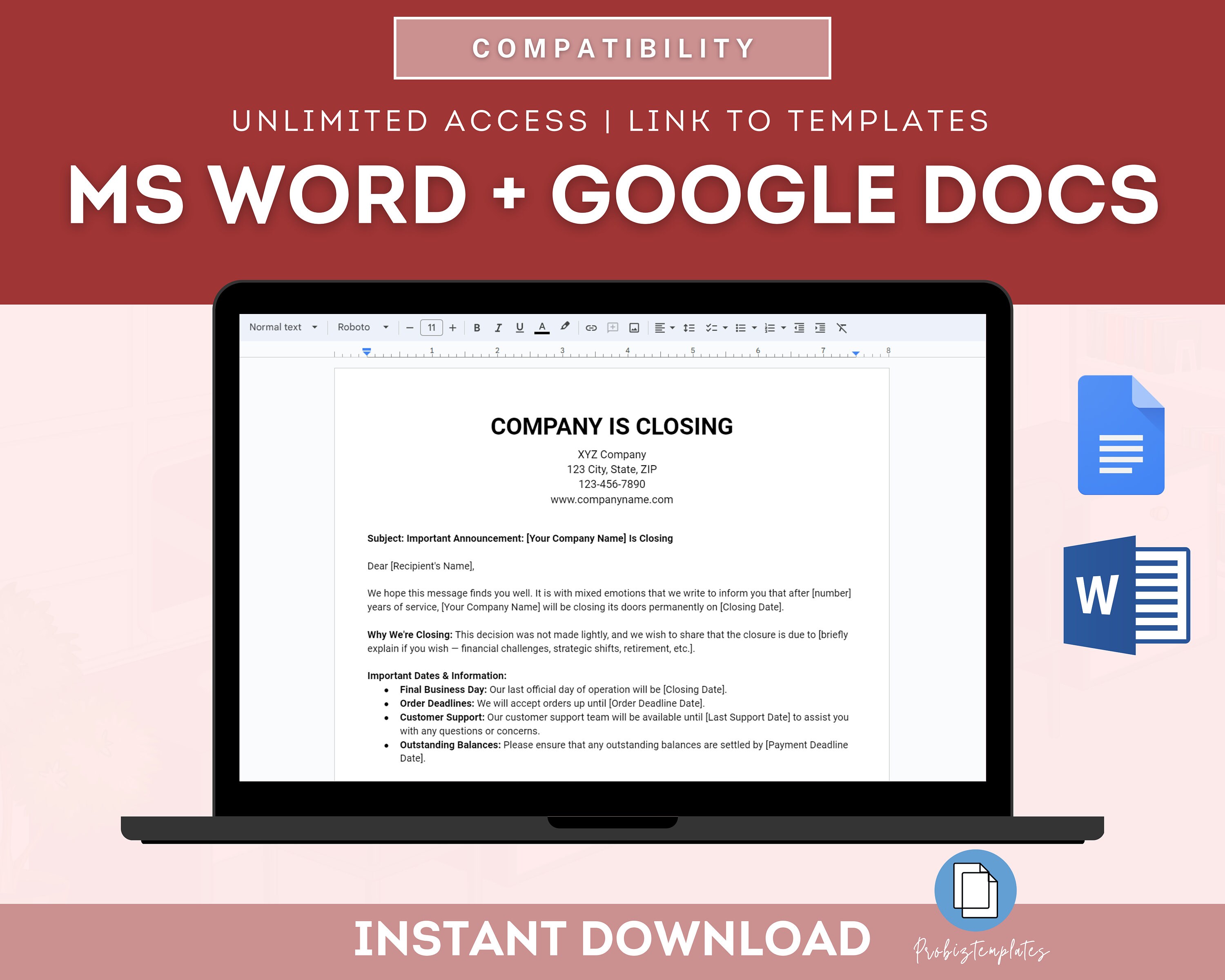 Company Closing Letter, Business Closure Notification, Company Shutdown ...