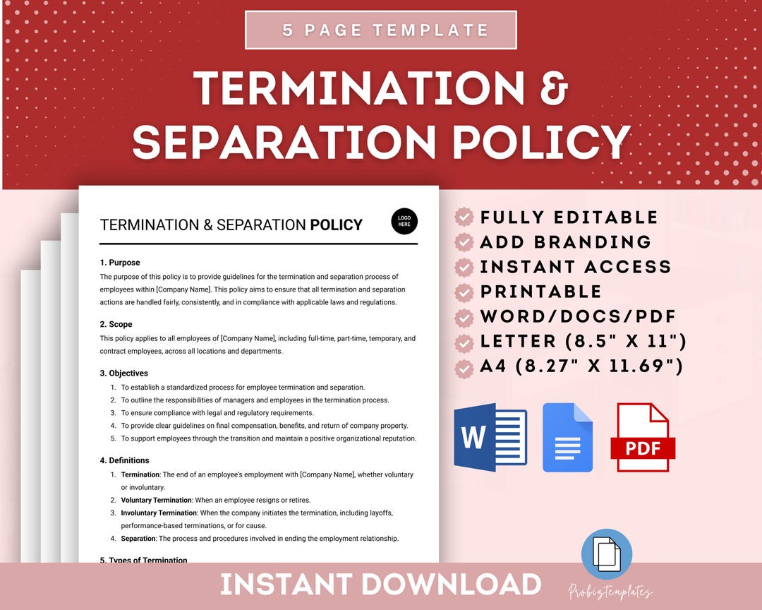Termination and Separation Policy Template, Employee Termination Policy ...