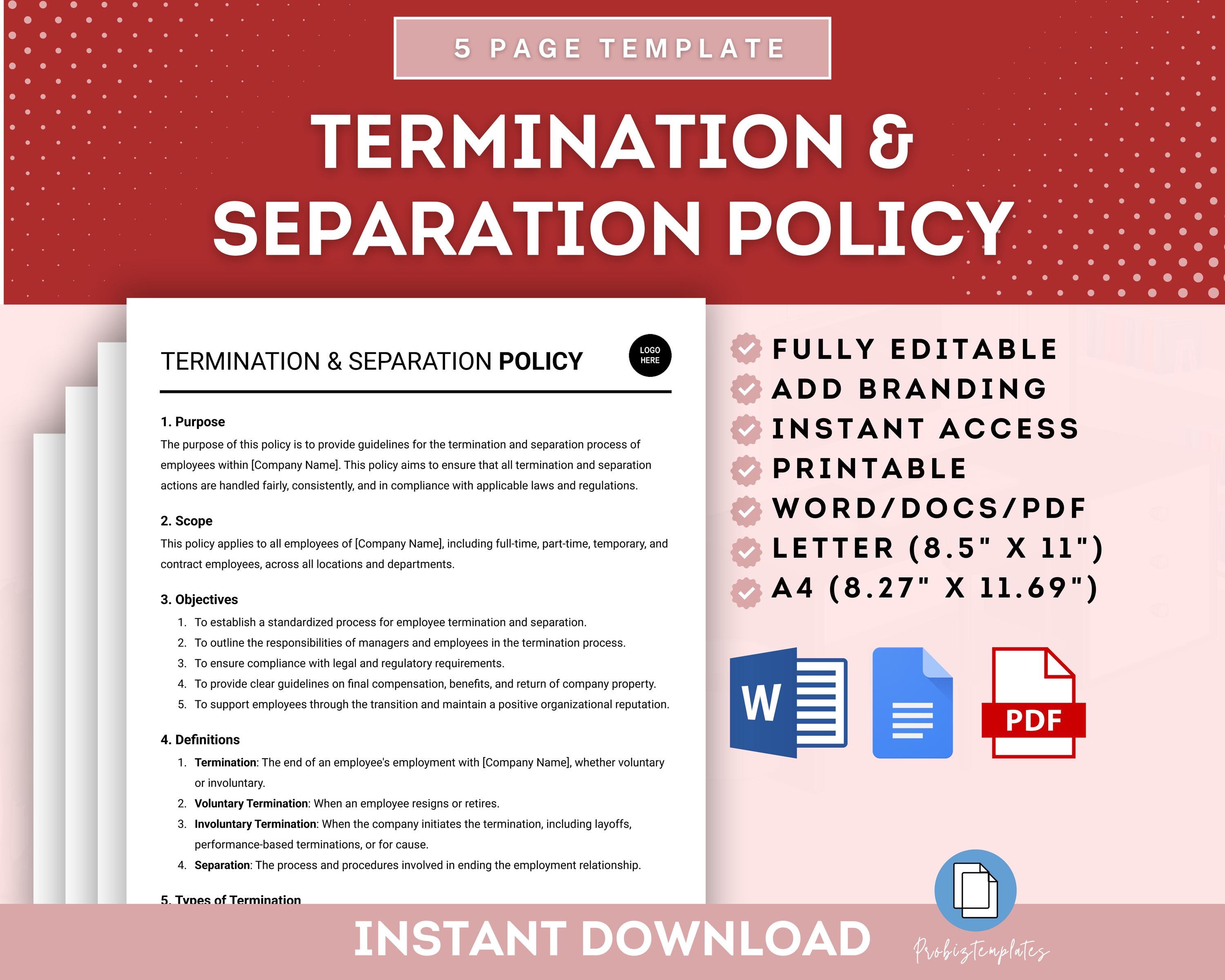 Termination and Separation Policy Template, Employee Termination Policy ...