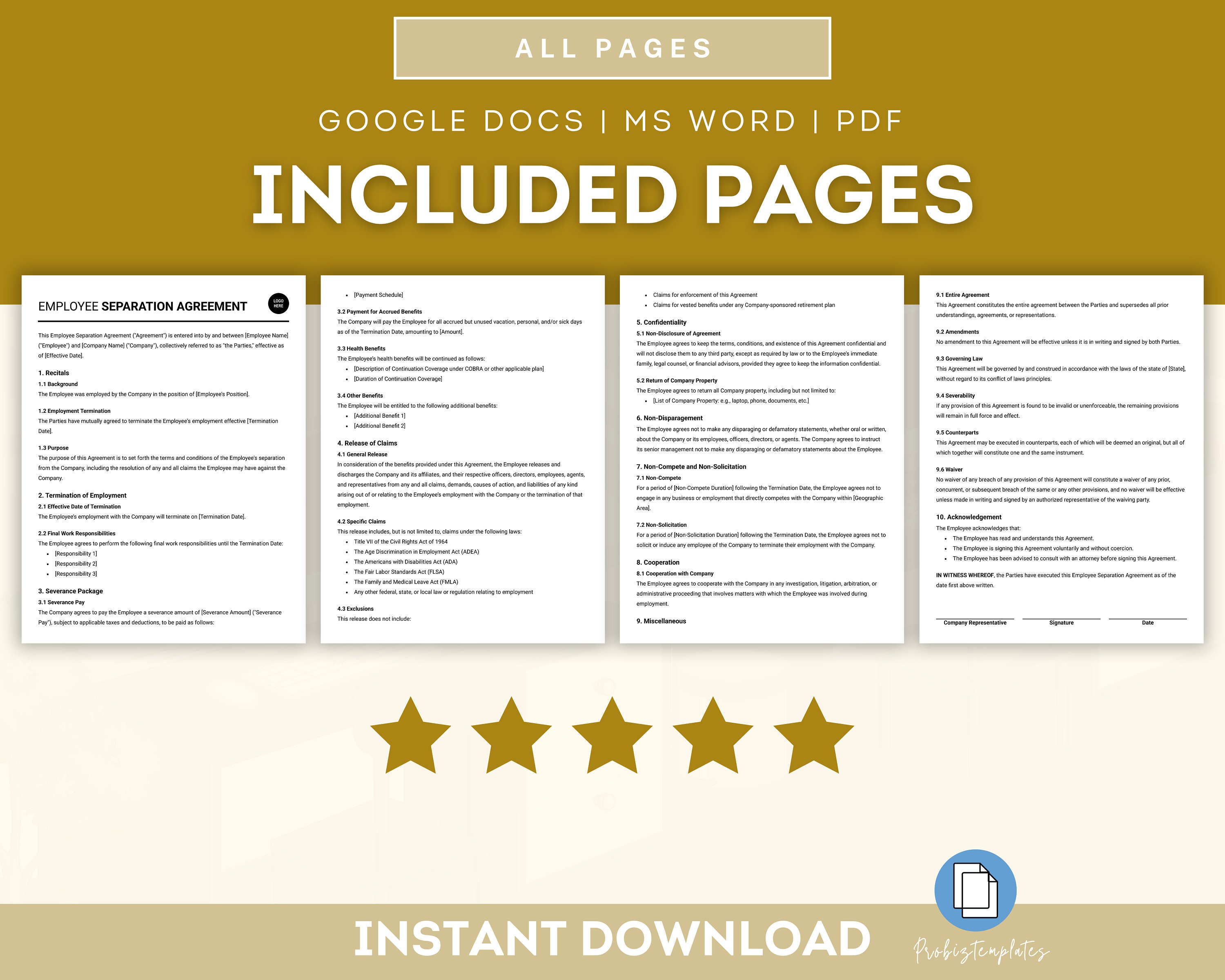 Employee Separation Agreement Template, Employment Termination ...