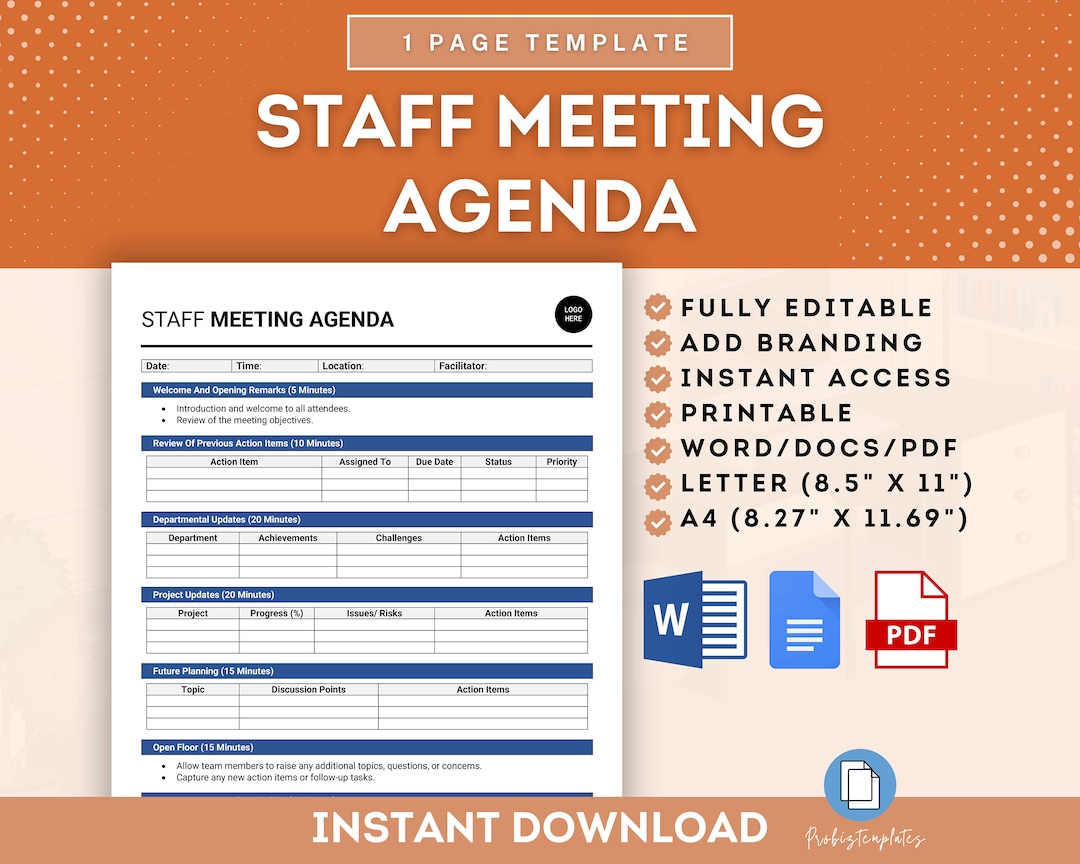 Staff Meeting Agenda Outline Template, Team Meeting Agenda Template ...