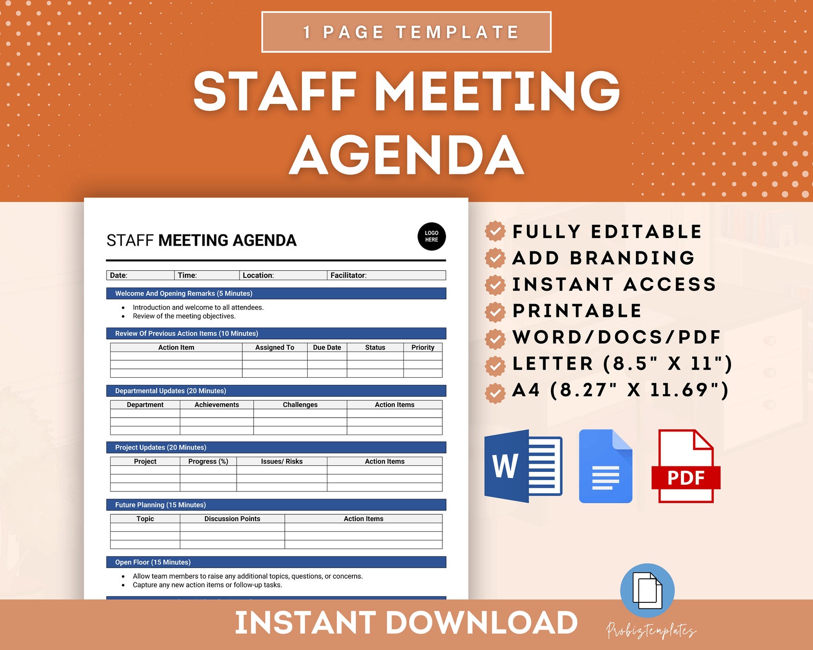 Staff Meeting Agenda Outline Template, Team Meeting Agenda Template ...