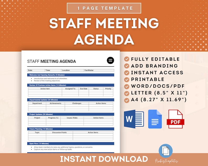 Staff Meeting Agenda Outline Template, Team Meeting Agenda Template ...