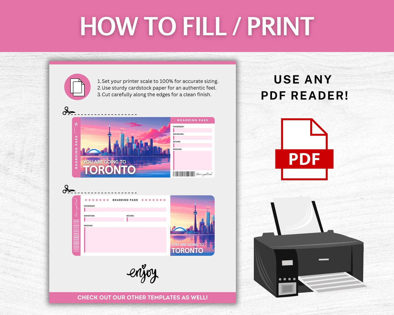 Printable Toronto Surprise Gift Ticket, Editable Canada Vacation ...