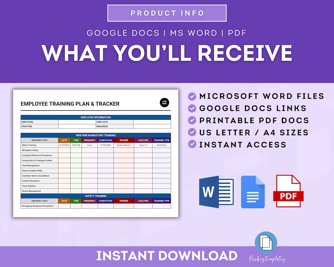 Employee Training Plan and Tracker Template for Microsoft Word & Google ...