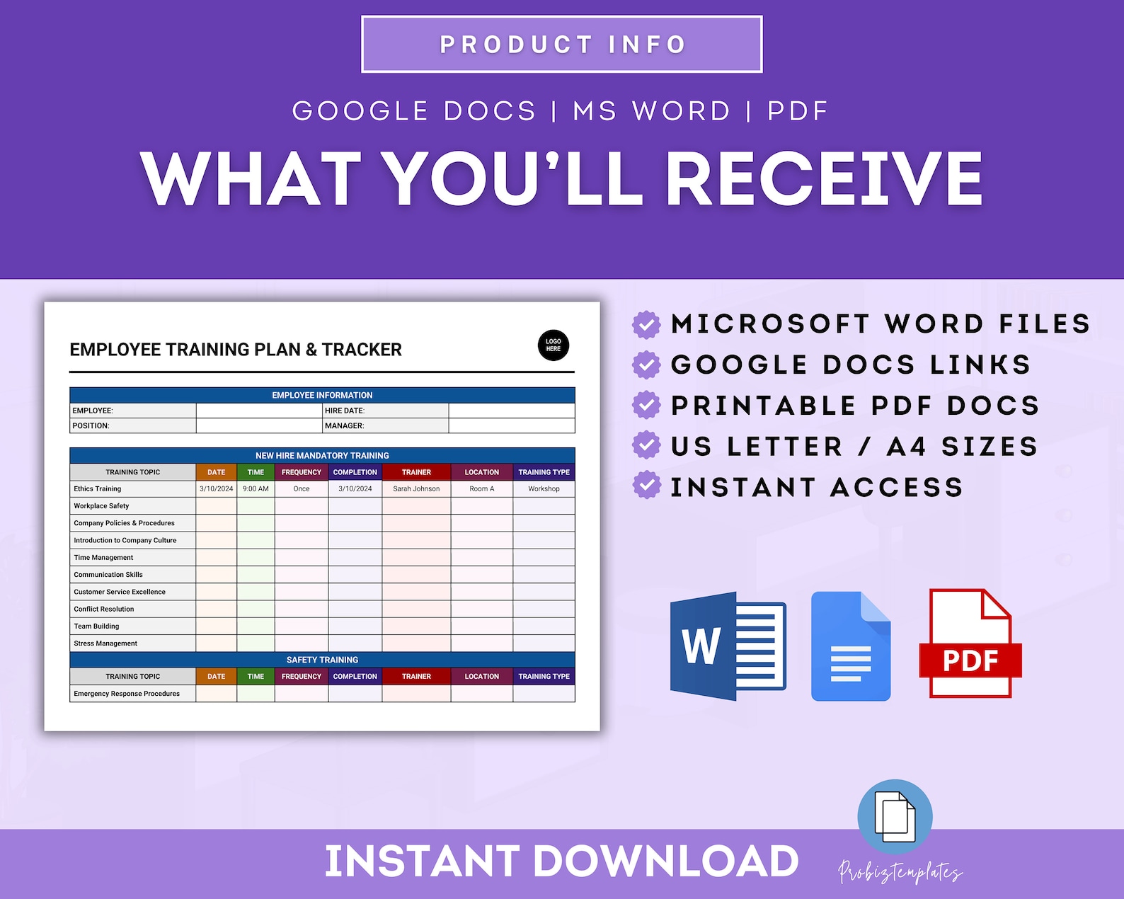 Employee Training Plan and Tracker Template for Microsoft Word & Google ...