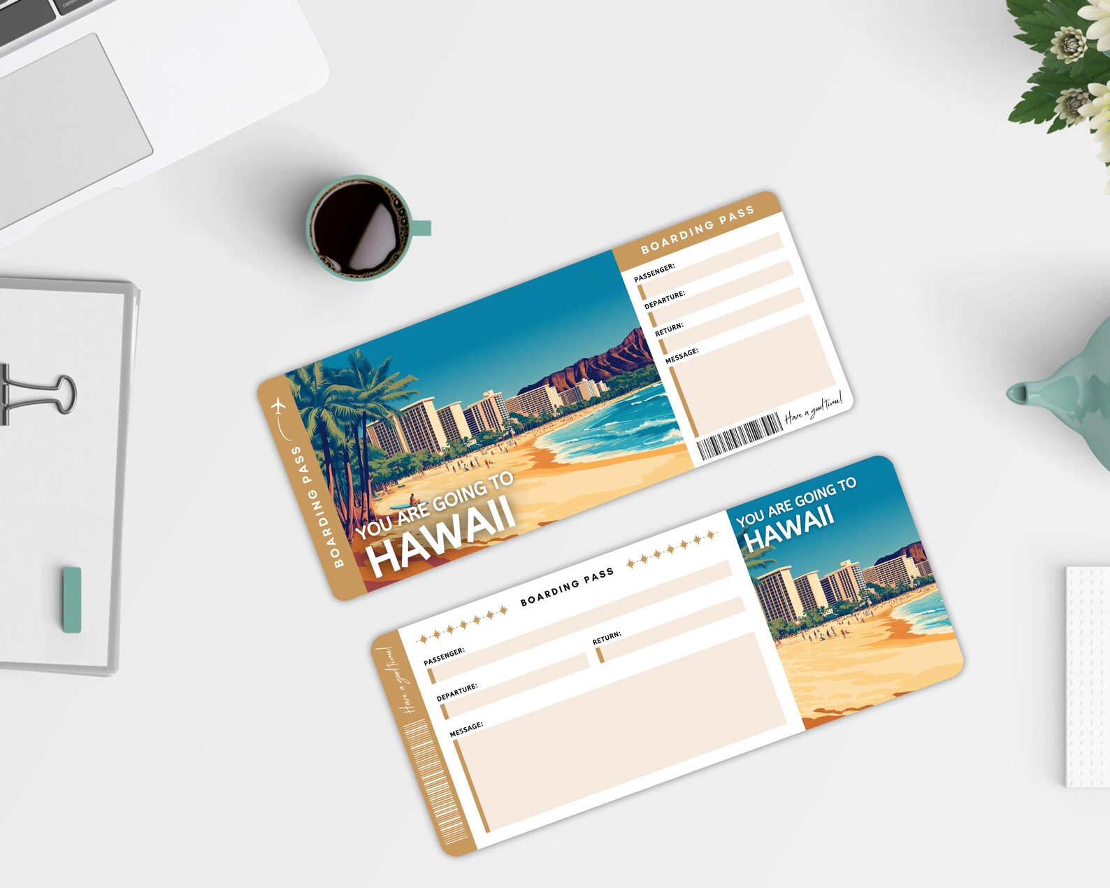 Printable Hawaii Surprise Gift Ticket, Editable Honolulu Boarding Pass ...