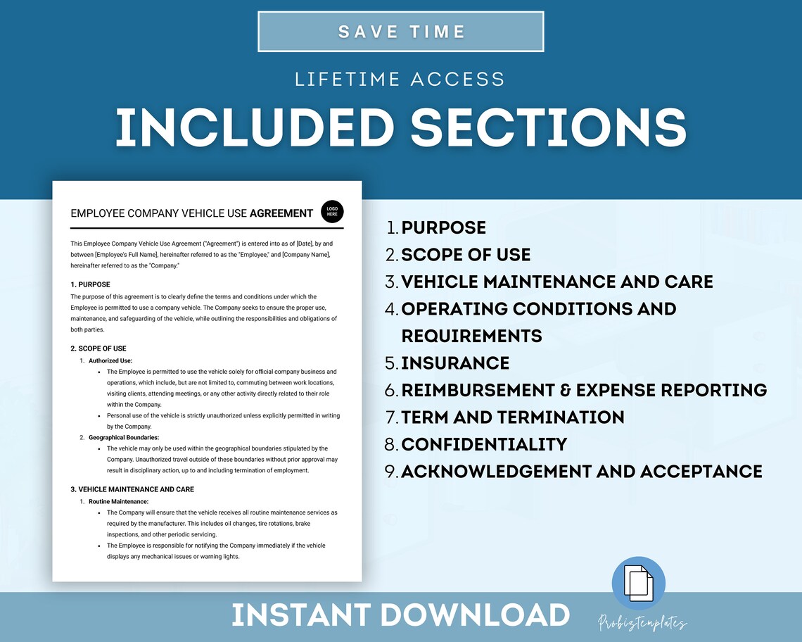 Employee Company Vehicle Use Agreement Template, Company Car Use Policy ...