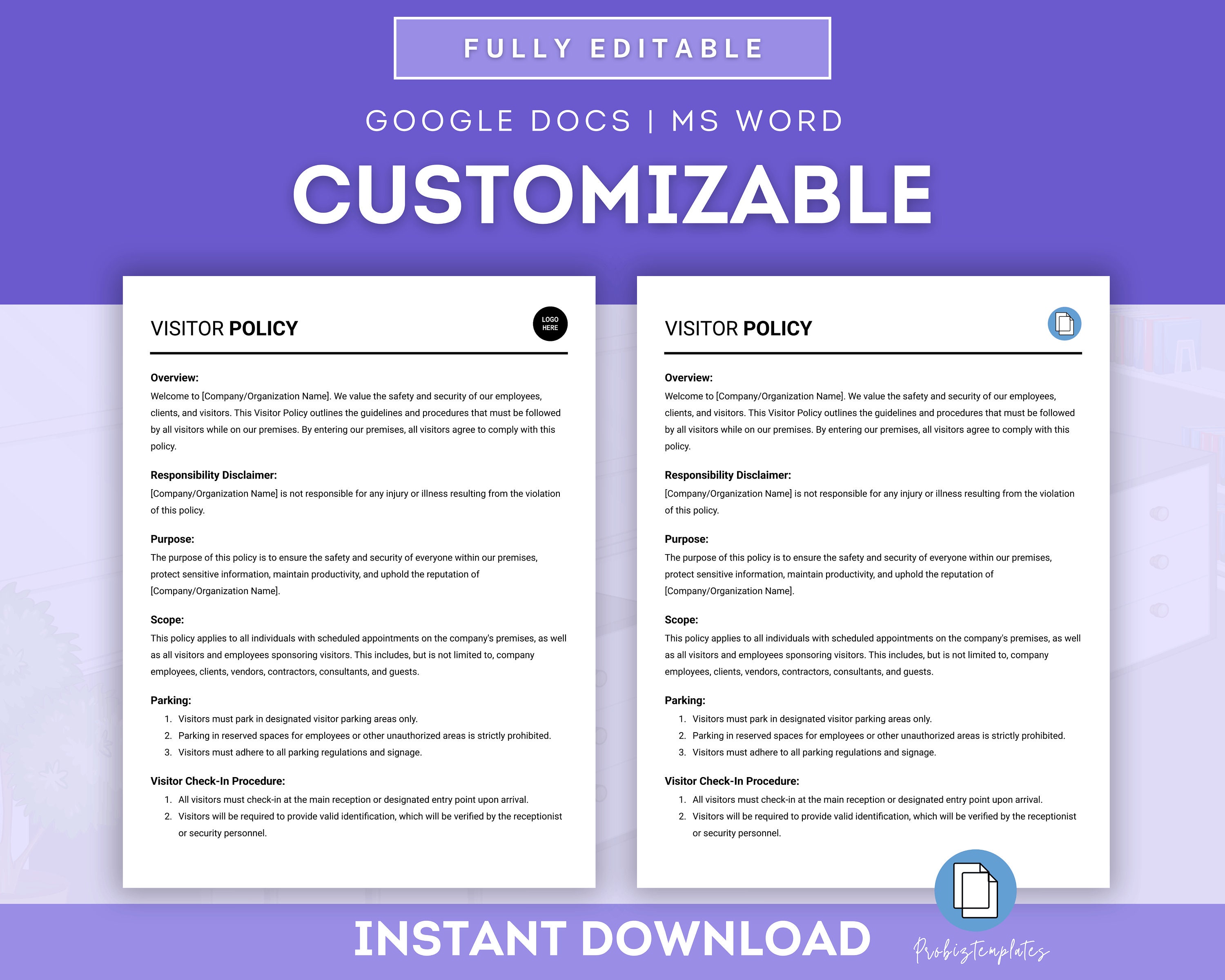 Visitor Policy Template, Company Premises Visitor Guidelines Policy ...
