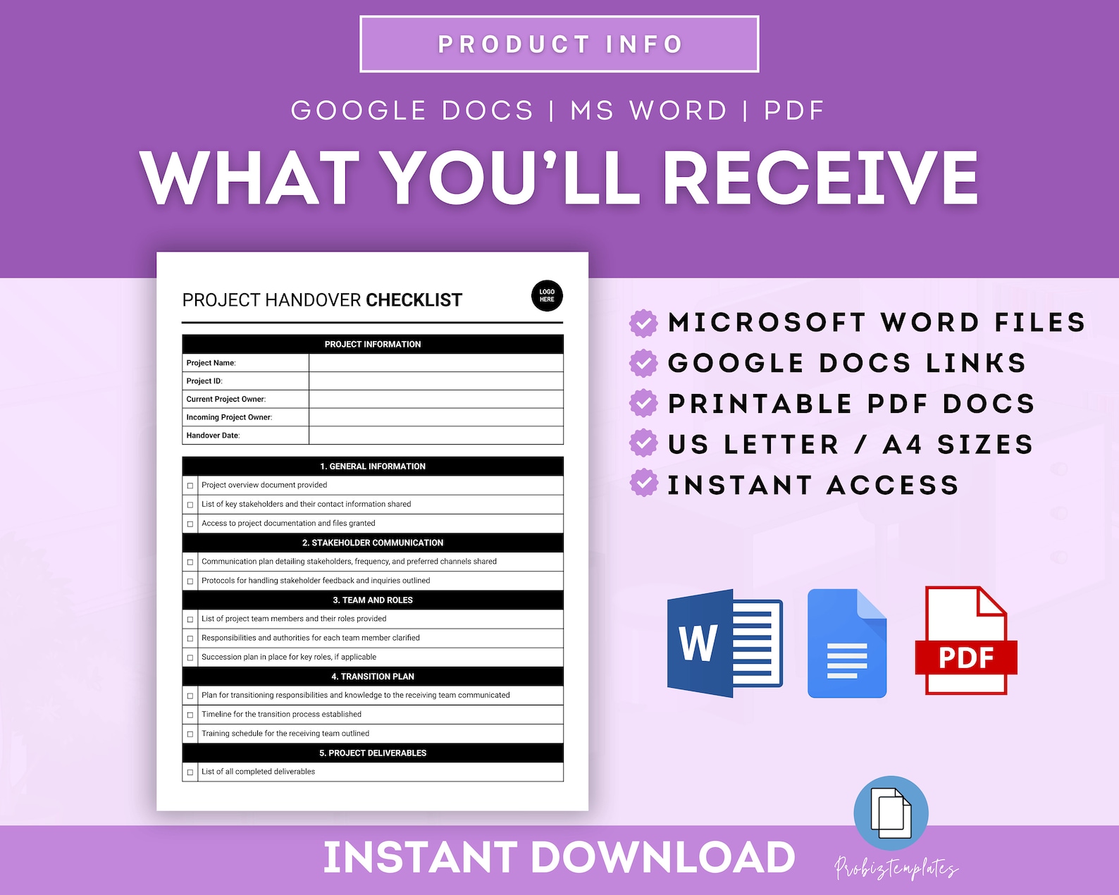Project Handover Checklist, Project Transfer Checklist, Project ...