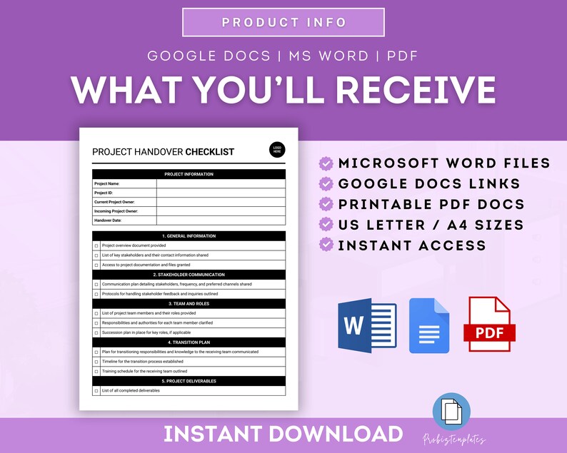 Project Handover Checklist, Project Transfer Checklist, Project ...