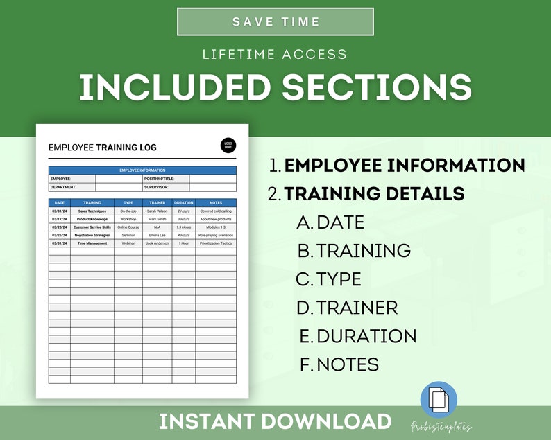 Simple Employee Training Log Template, Staff Development Tracker ...