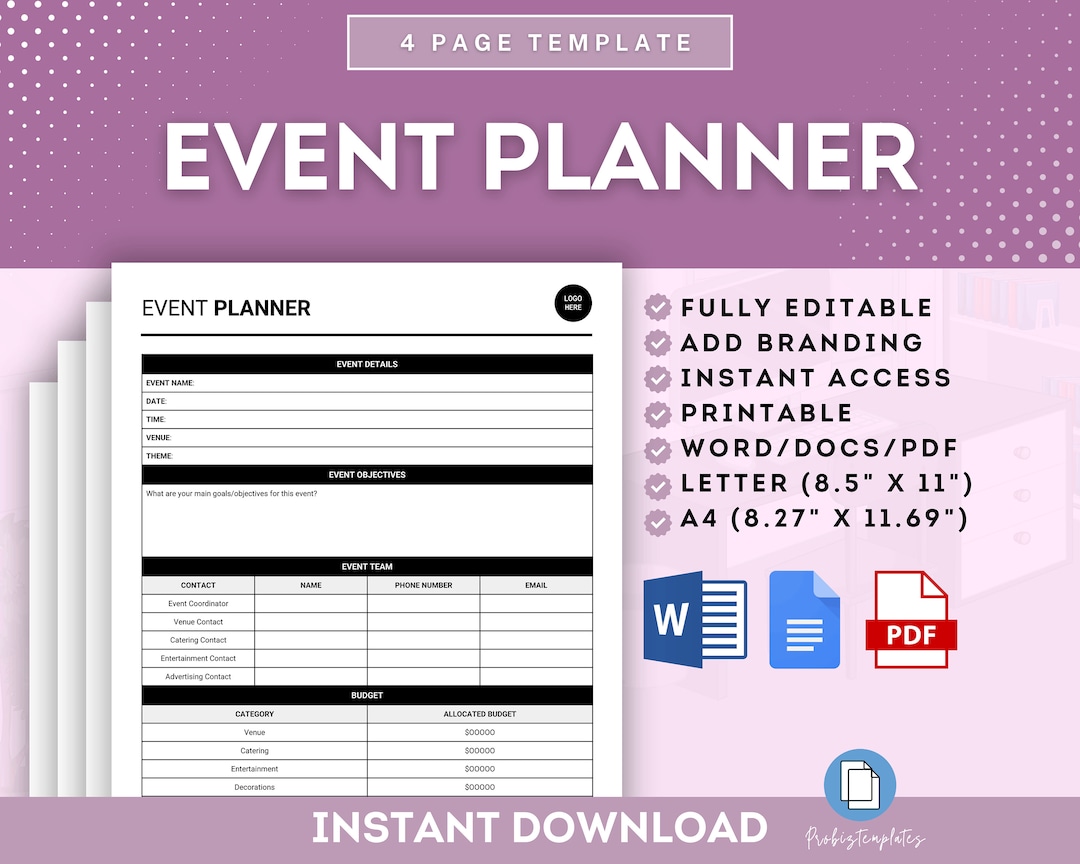 Event Planner Template, Event Planning Checklist, Digital Event Planner ...