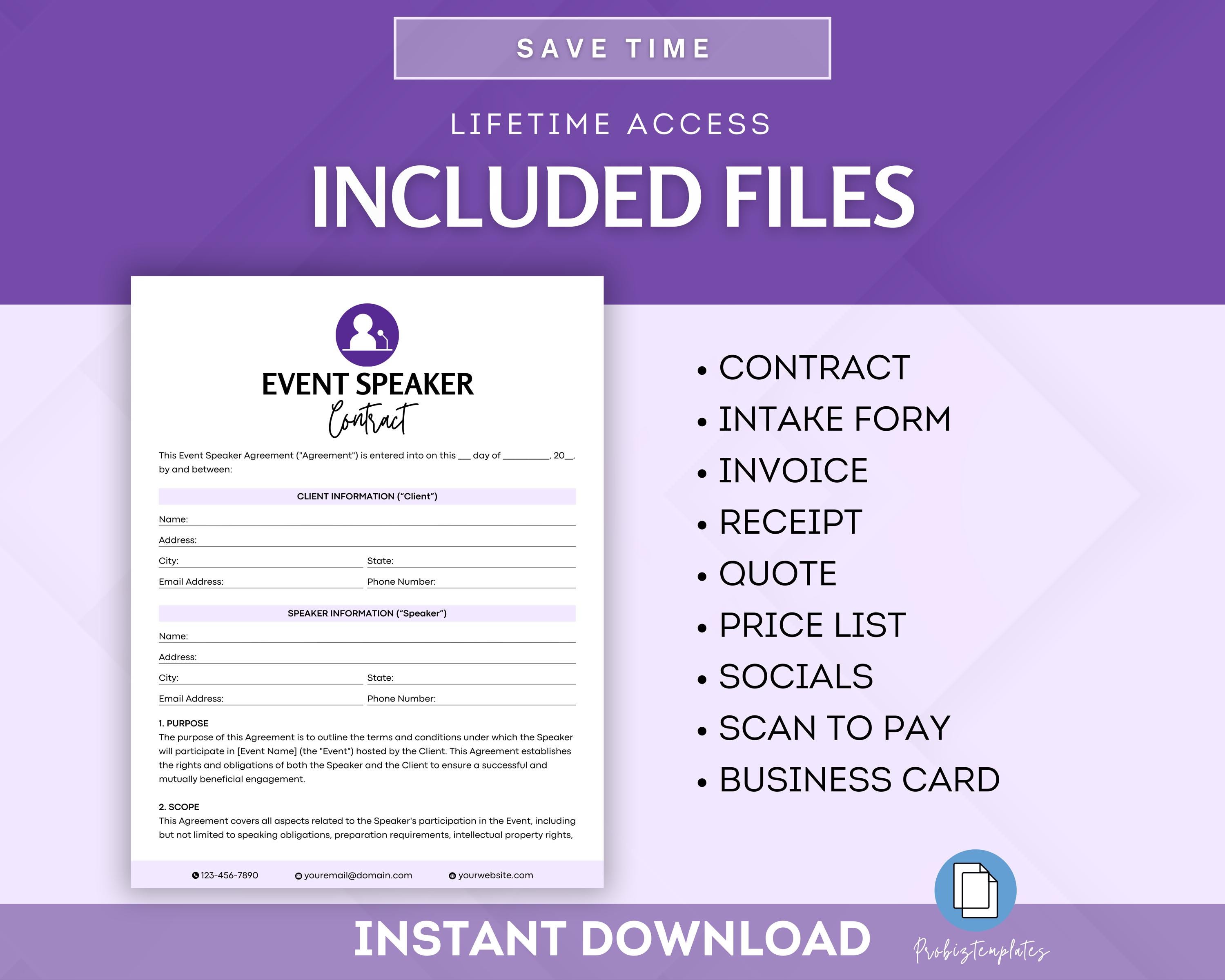 Event Speaker Contract Bundle, Event Speaking Agreement, Guest Speaker ...