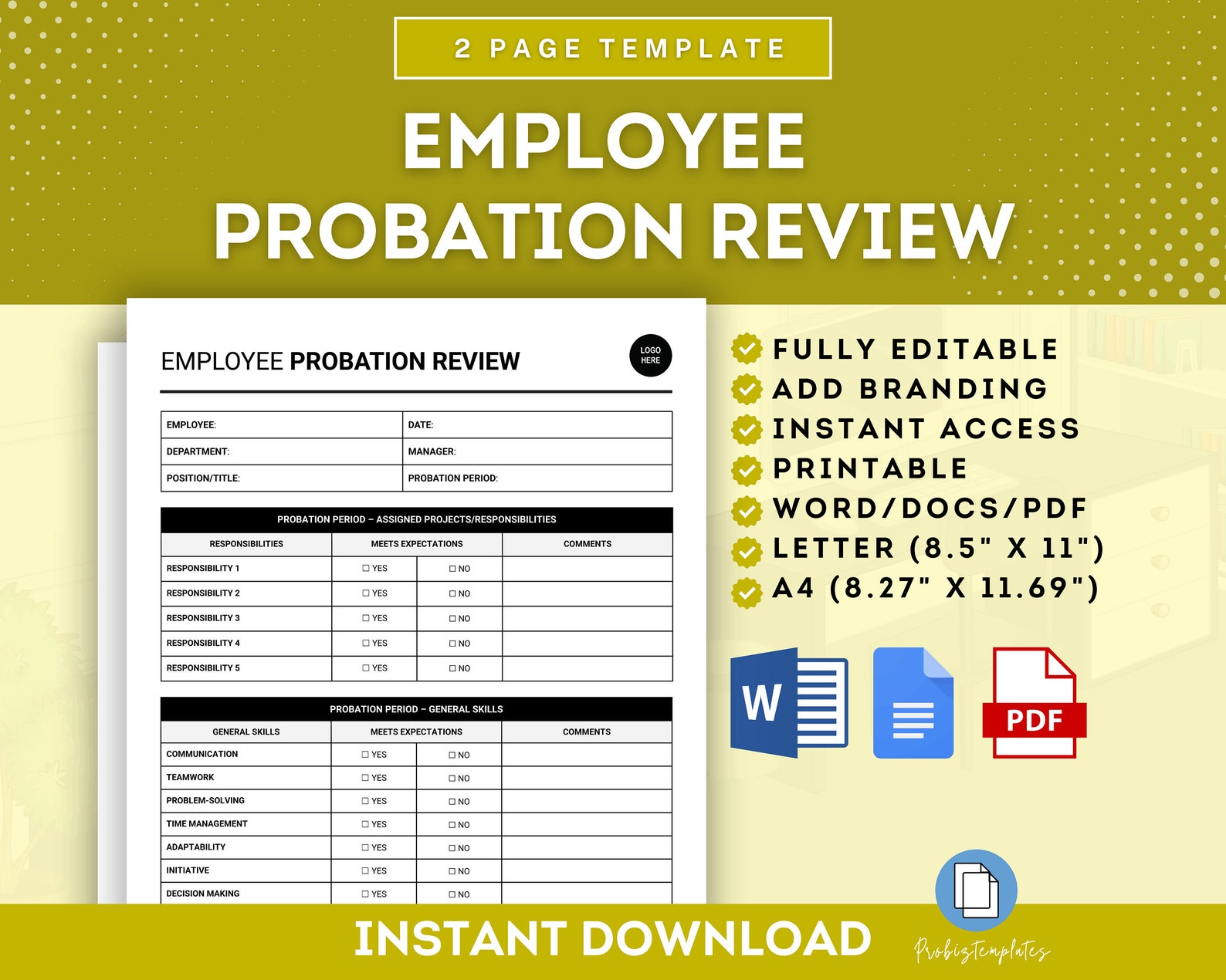 Employee Probation Review Template, Employee Performance Review ...