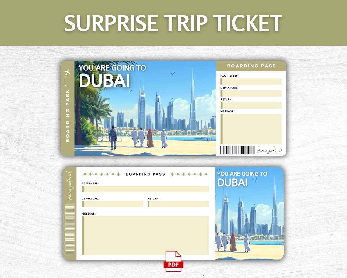 Printable Dubai Surprise Gift Ticket, Editable UAE Boarding Pass ...