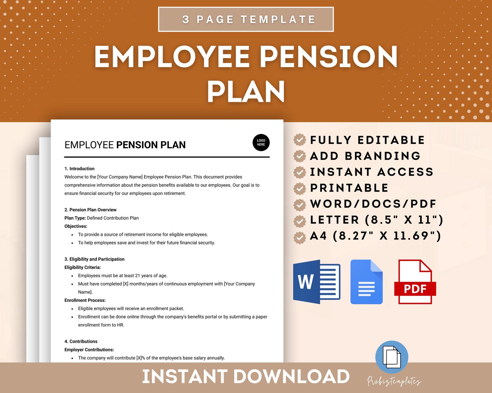 Employee Pension Plan Template, Retirement Plan Template, Employee ...