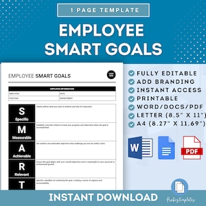 Employee SMART Goals Worksheet, SMART Goals Template, Employee Goal ...
