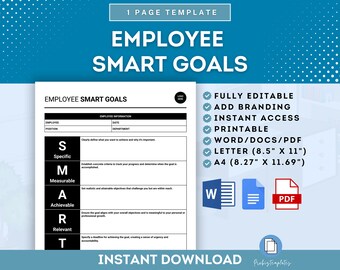SMART Goals Worksheet, Goal Setting, Goal Tracker, Employee Development ...
