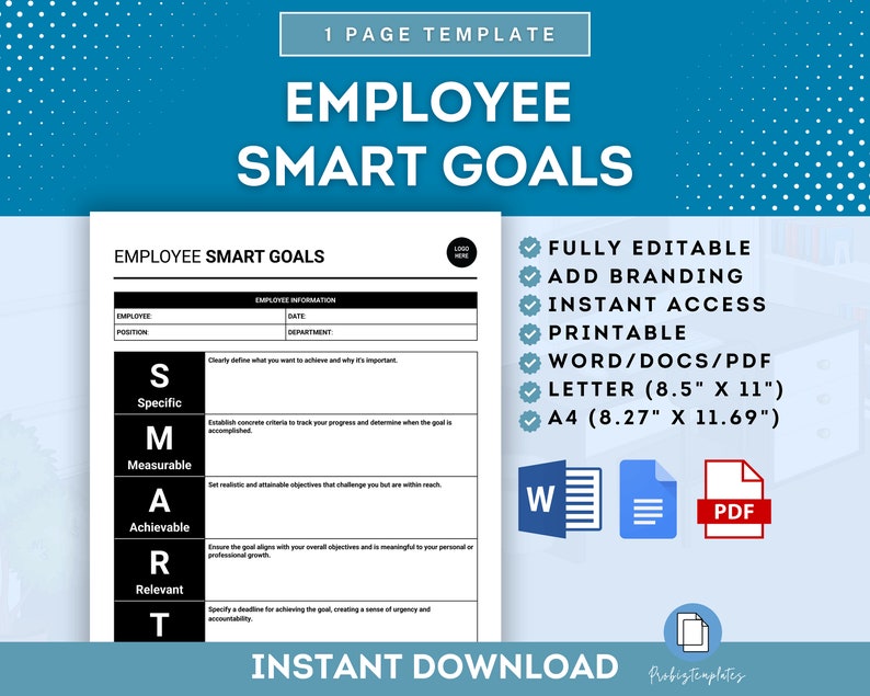 Employee SMART Goals Worksheet, SMART Goals Template, Employee Goal ...