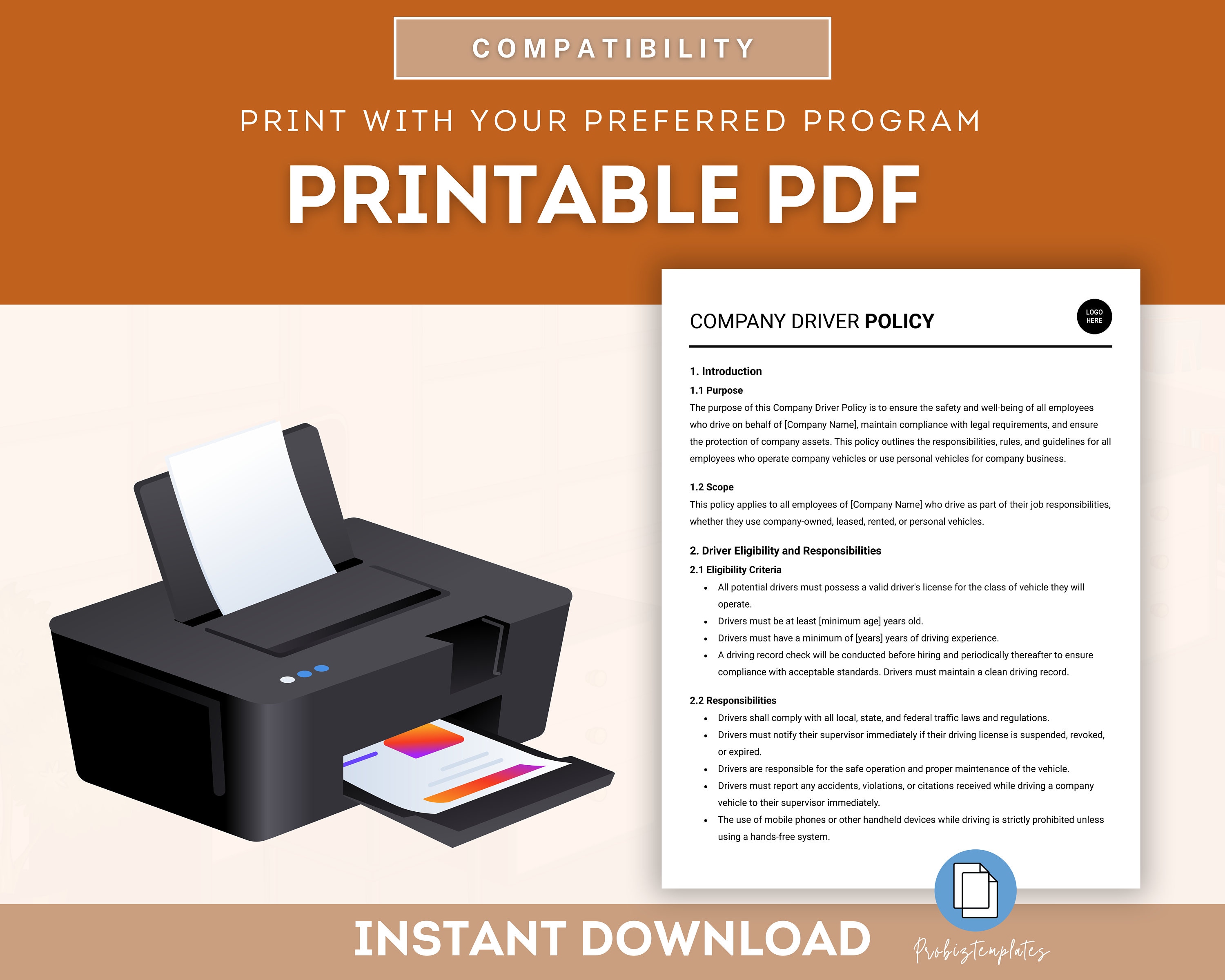 Company Driver Policy Template, Vehicle Use Policy, Company Car Policy ...