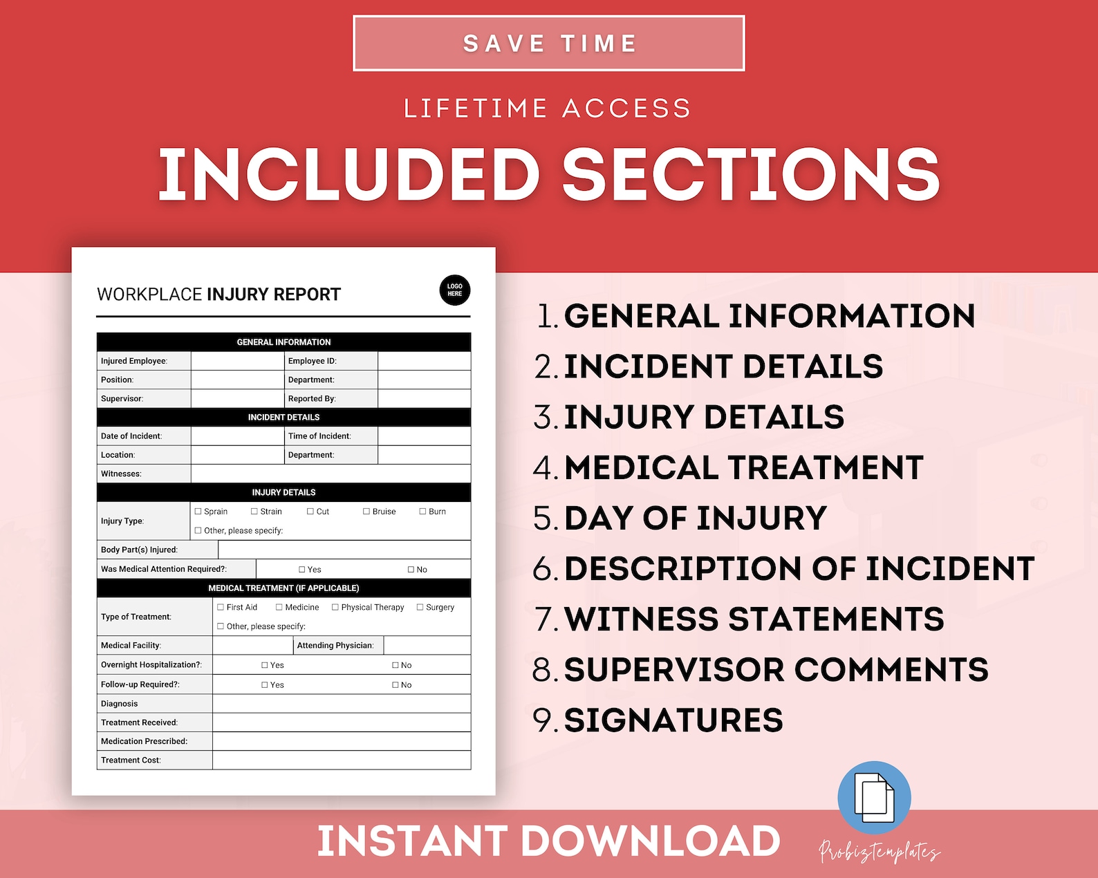 Workplace Injury Report Form Template, Work-related Injury Report ...