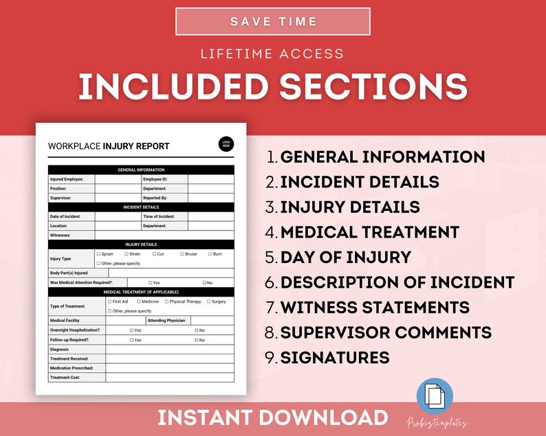 Workplace Injury Report Form Template, Work-related Injury Report ...