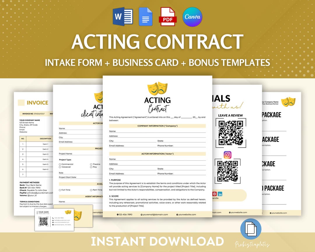 Acting Contract Bundle, Actor Agreement Template, Talent Contract ...