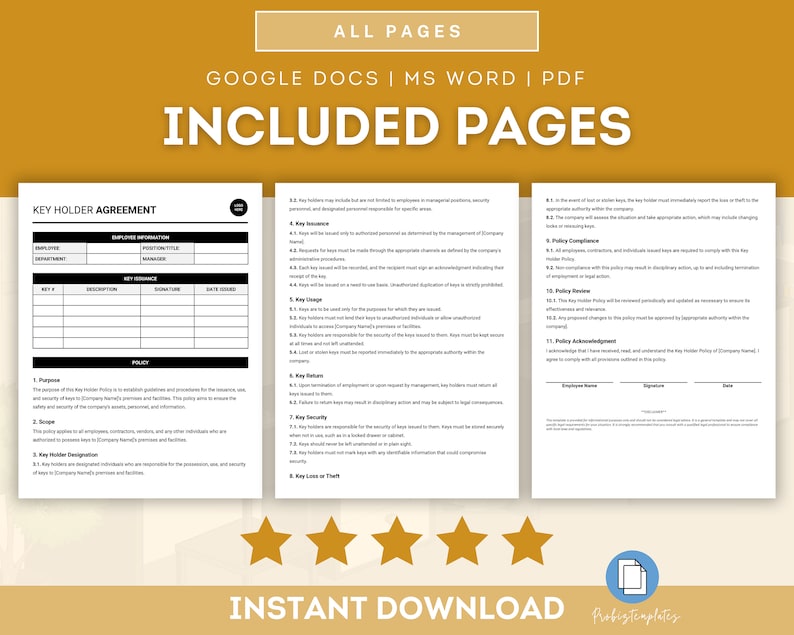 Key Holder Agreement Template, Key Management Agreement, Key Custody ...