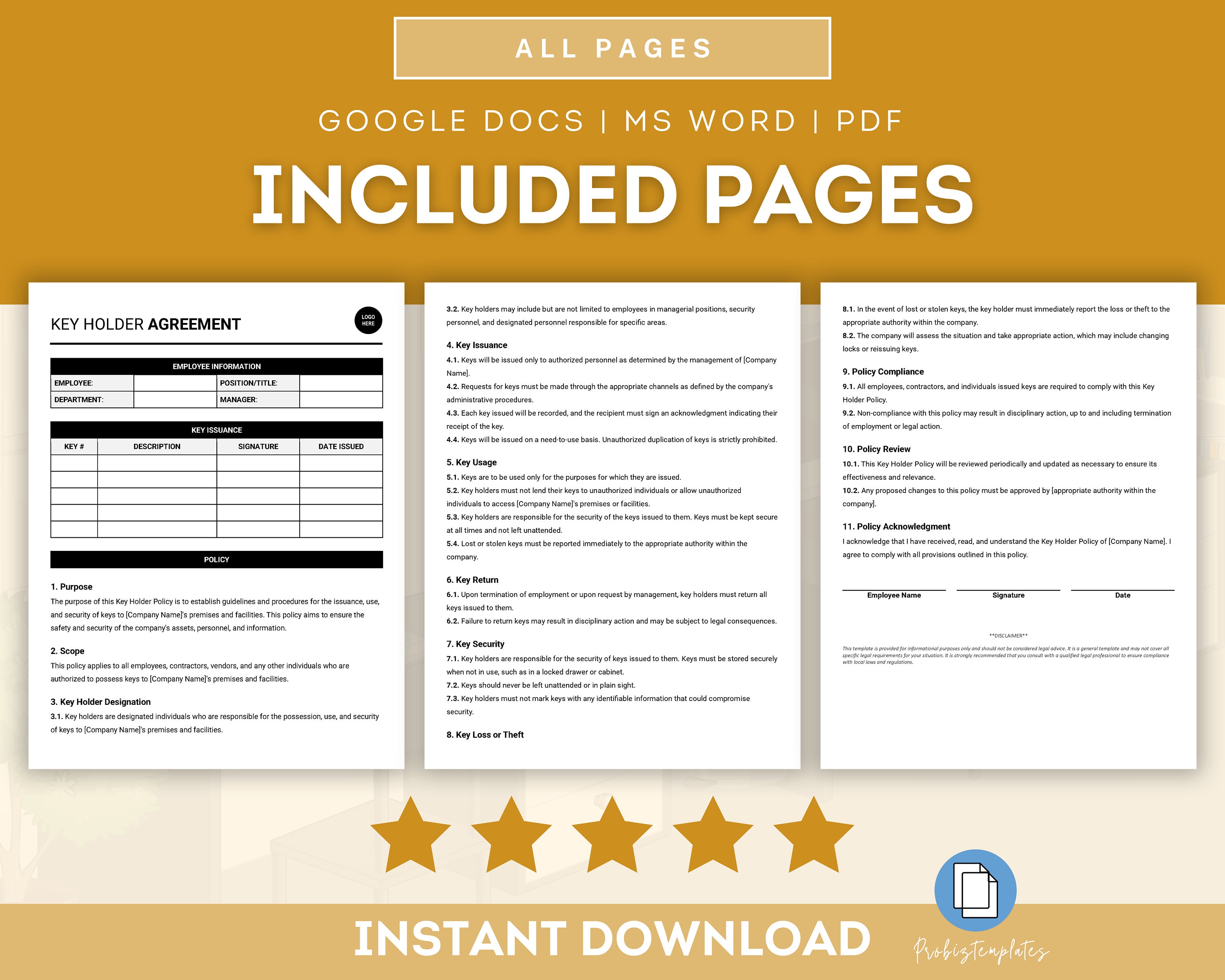 Key Holder Agreement Template, Key Management Agreement, Key Custody ...