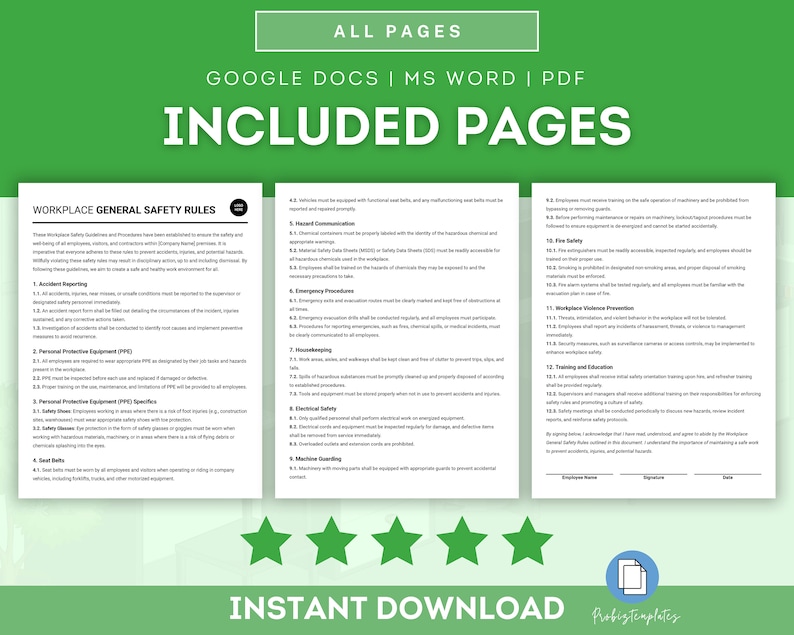 Workplace General Safety Rules Template, Workplace Safety Guidelines ...