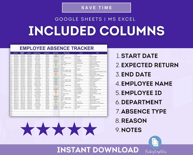 Employee Absence Tracker Spreadsheet, Staff Absence Monitoring ...