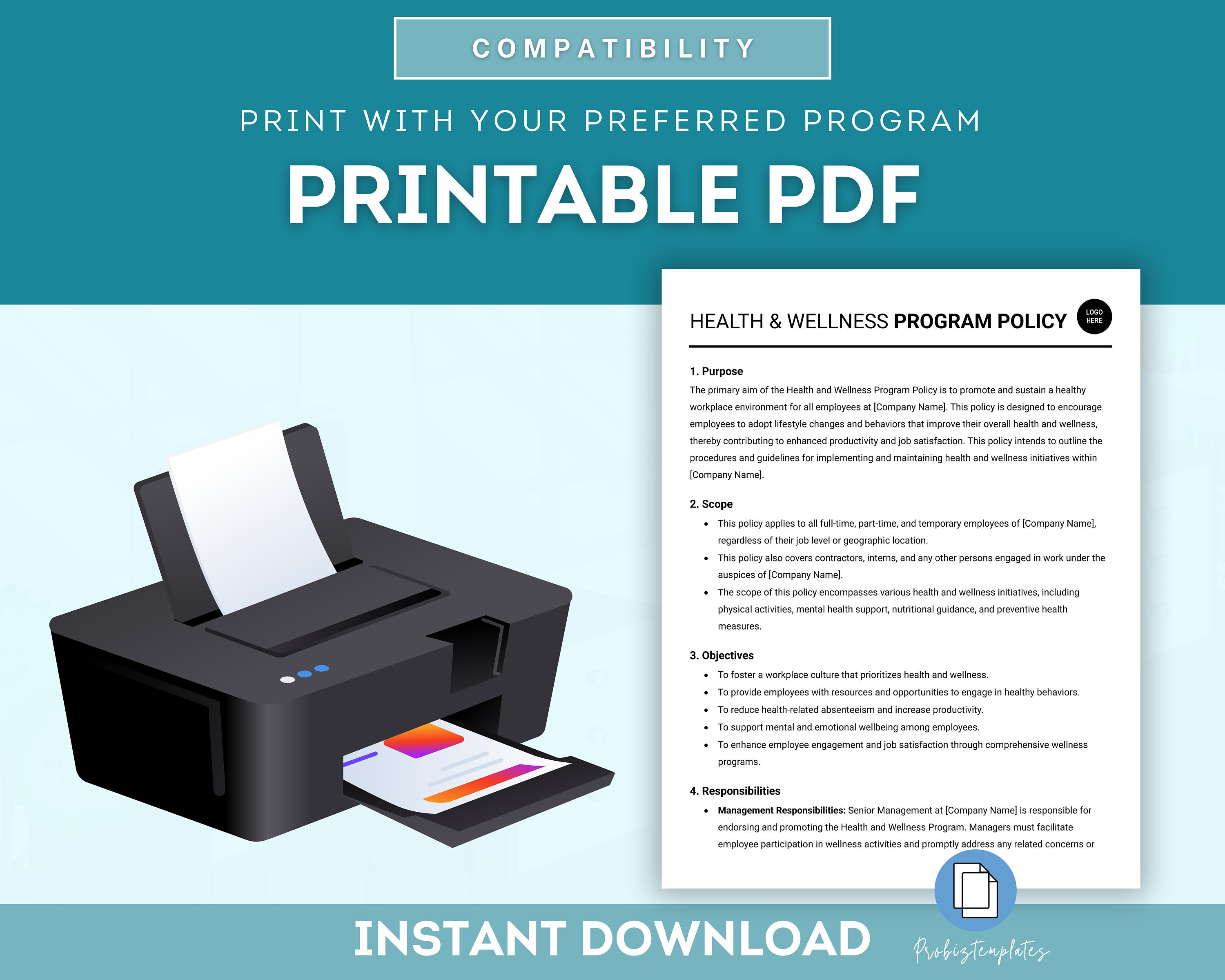 Health and Wellness Program Policy Template, Employee Wellness Policy ...