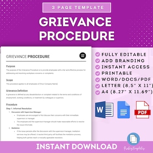 Workplace Grievance Procedure Template, Grievance Procedure Policy Template, Workplace Dispute ...