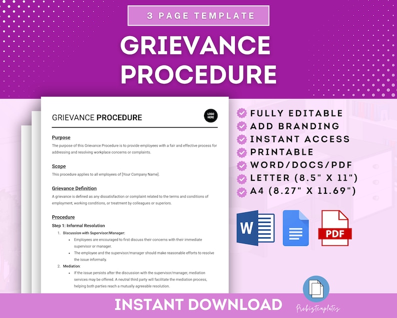 Workplace Grievance Procedure Template, Grievance Procedure Policy ...