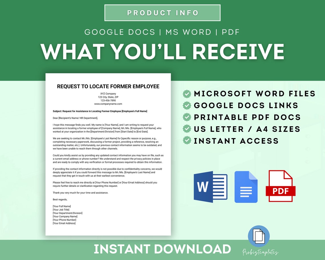 Request to Locate Former Employee Letter Template, Former Employee ...
