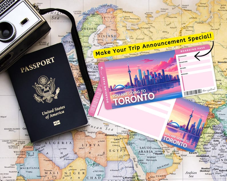 Printable Toronto Surprise Gift Ticket, Editable Canada Vacation ...