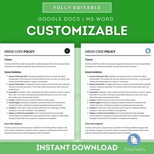 Employee Dress Code Policy Template, Human Resources Policies, Employee ...