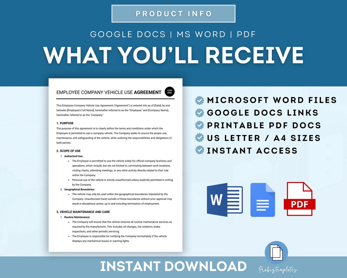 Employee Company Vehicle Use Agreement Template, Company Car Use Policy ...