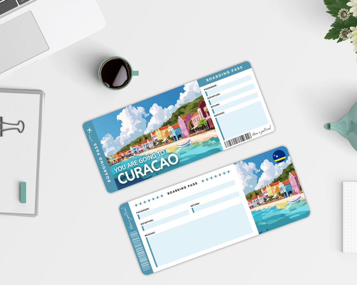 Printable Curacao Surprise Gift Ticket, Editable Willemstad Boarding ...