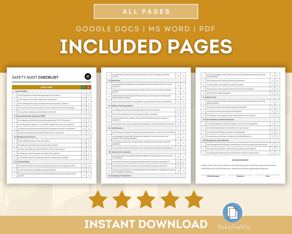 Workplace Safety Audit Checklist Template, Safety Inspection Form ...