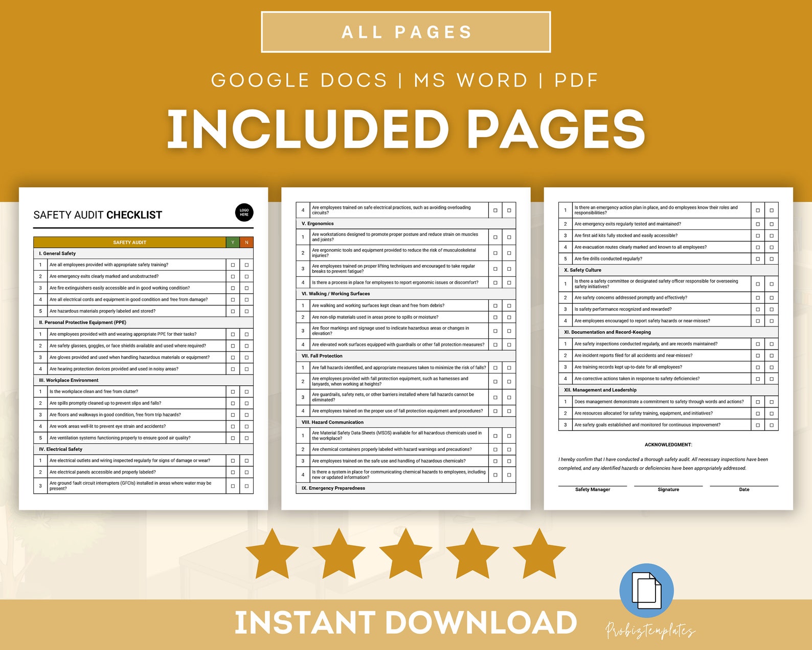 Workplace Safety Audit Checklist Template, Safety Inspection Form ...
